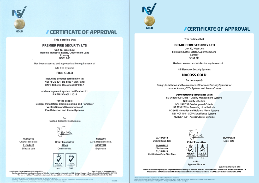 Accreditations and awards – Premier Fire Security Ltd
